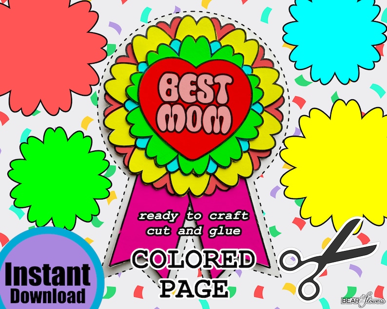 Best Mom Badge Craft Printable Birthday Gift for Mom From Kid Activity ...