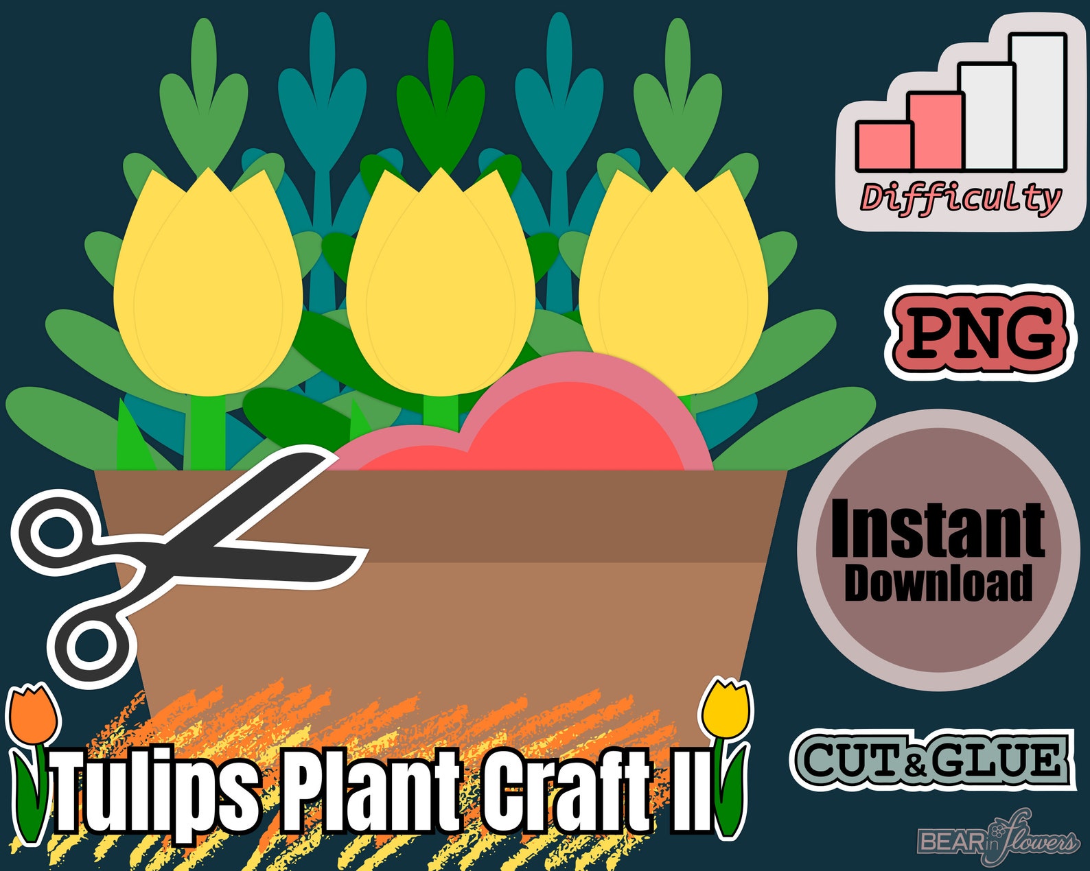 Mother Day Flower Craft Card Tulip DIY Paper Craft Printable - Etsy