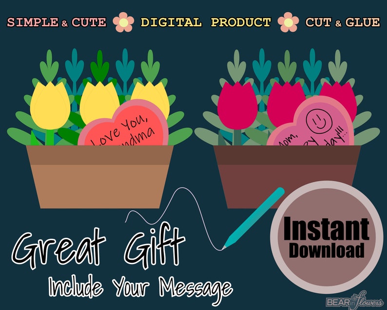 Mother Day Flower Craft Card Tulip DIY Paper Craft Printable - Etsy