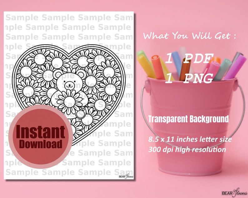 Coloring Page Cute Bear in Flower Coloring Page Printable Coloring Page ...