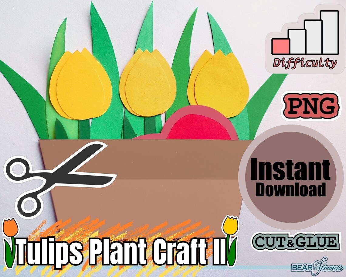 Mother Day Flower Craft Card Tulip DIY Paper Craft Printable Greeting ...