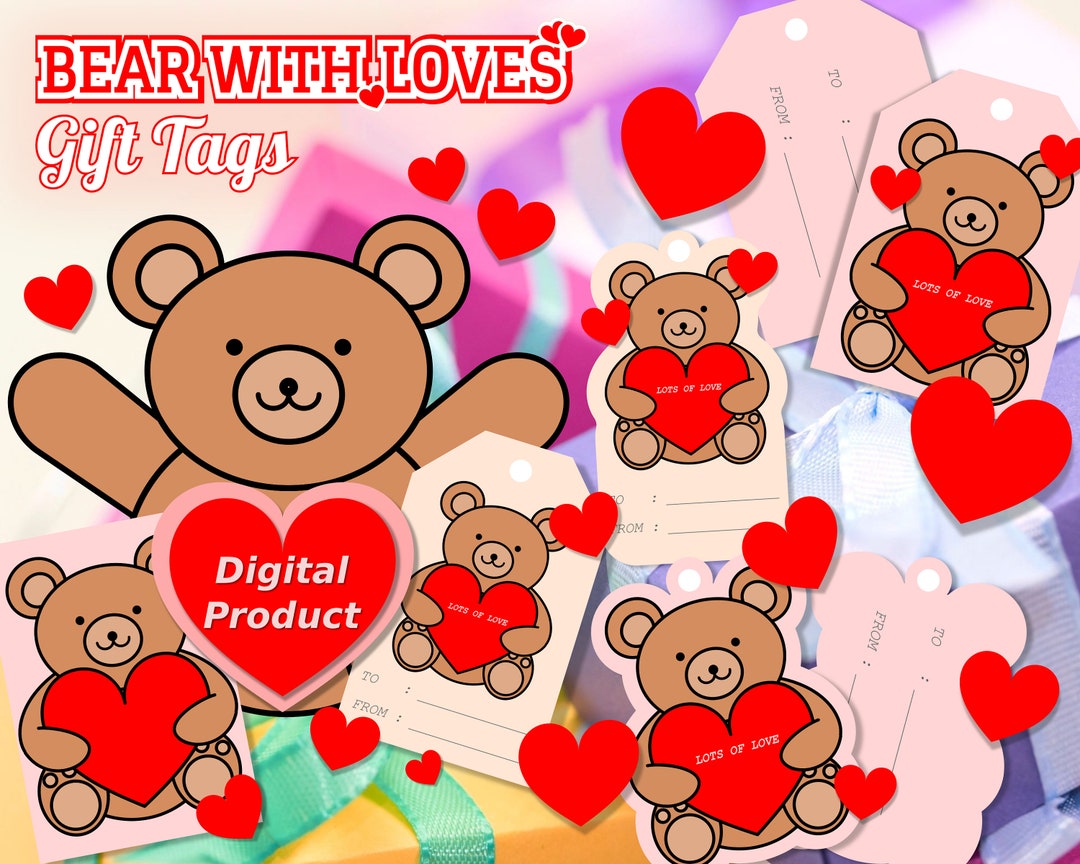 Bear Gift Tags Printable Present Card Cute Valentines Party Favor Gift ...