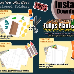 Mother Day Flower Craft Card Tulip DIY Paper Craft Printable - Etsy