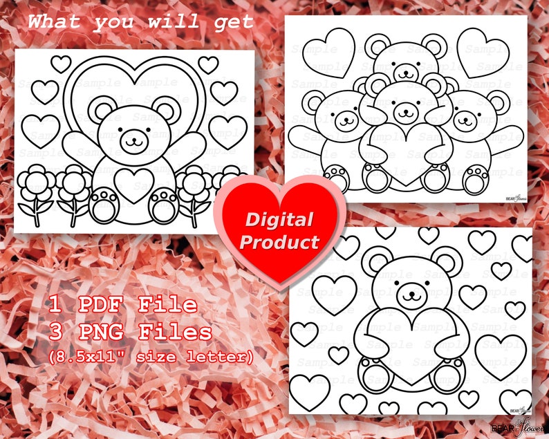 Bear With Loves Coloring Pages Instant Download Classroom Activity ...