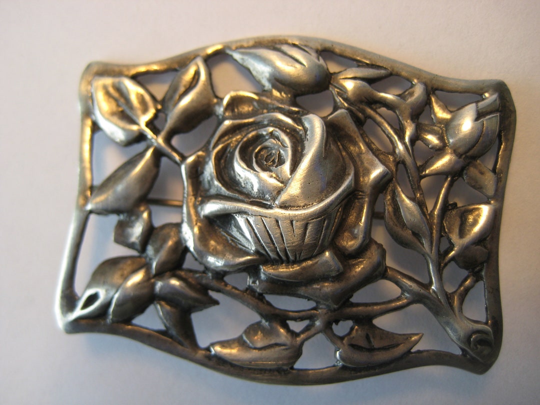 Sterling Silver Broche/brooch With a Rose, Buds, and Leaves. Vintage ...
