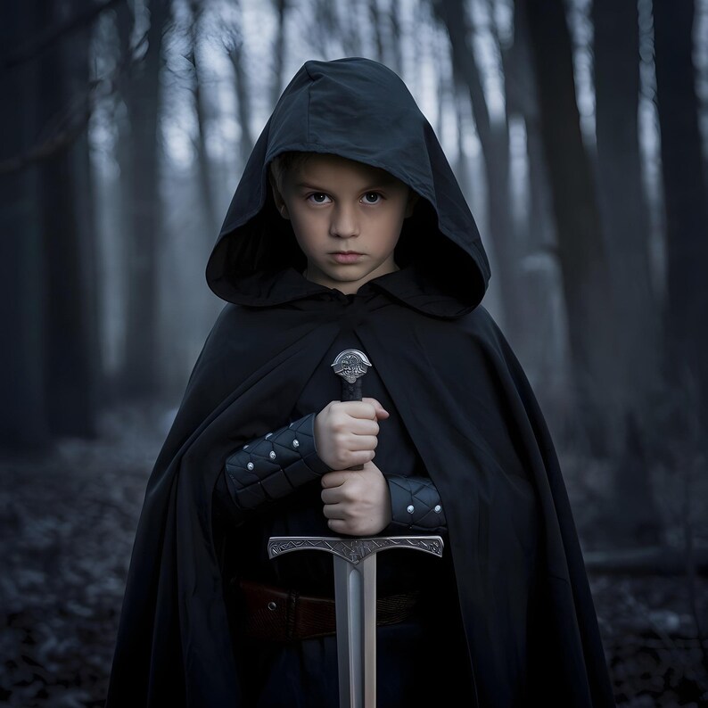 Wizard Elven Hooded Cape Robe for Boys, Girls, Medieval Wool Cloak With ...