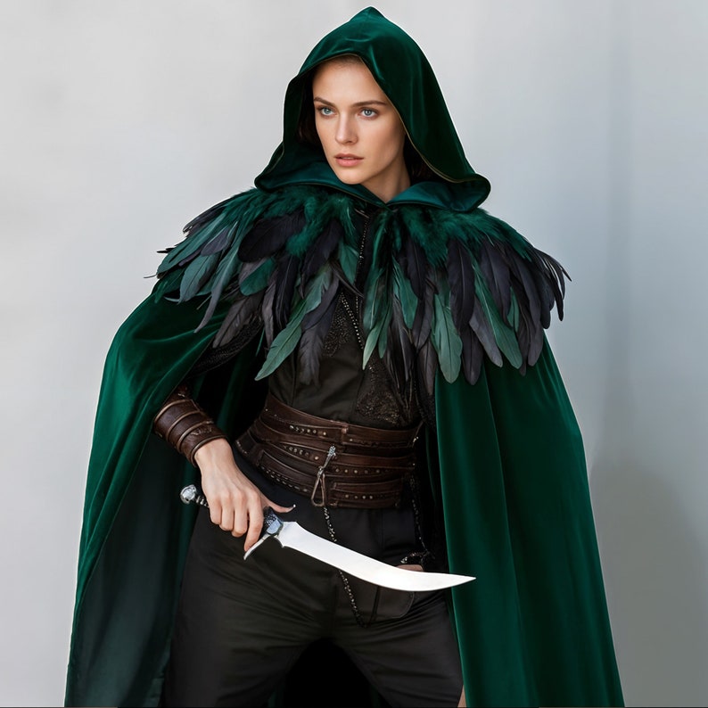 Witch Full Length Cape With Gothic Feather Cloak Suit Costume, Velvet ...