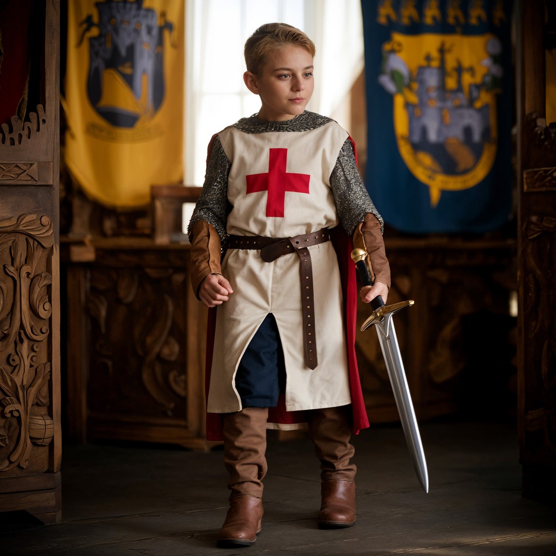 Classic Knight Tunic Costume Boys, Crusader Kids Costume, Roman Warrior ...