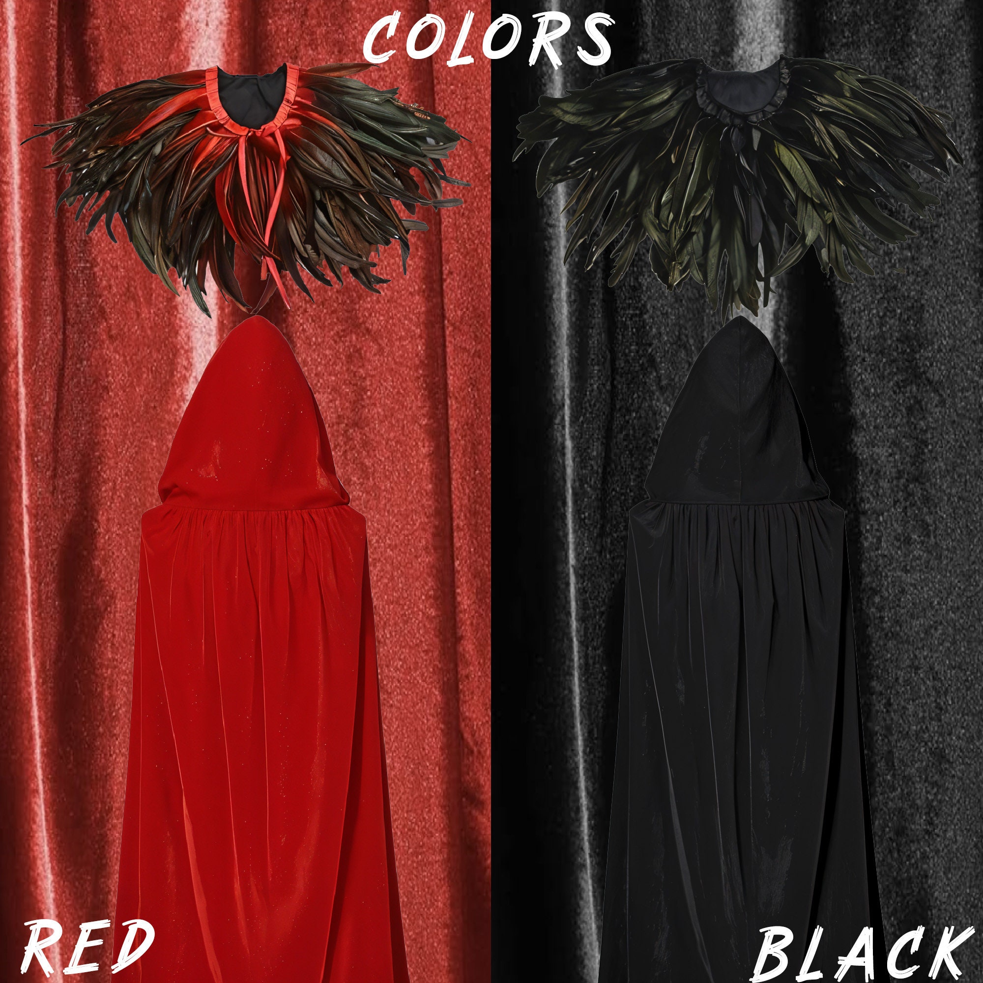 Witch Full Length Cape With Gothic Feather Cloak Suit Costume, Velvet ...