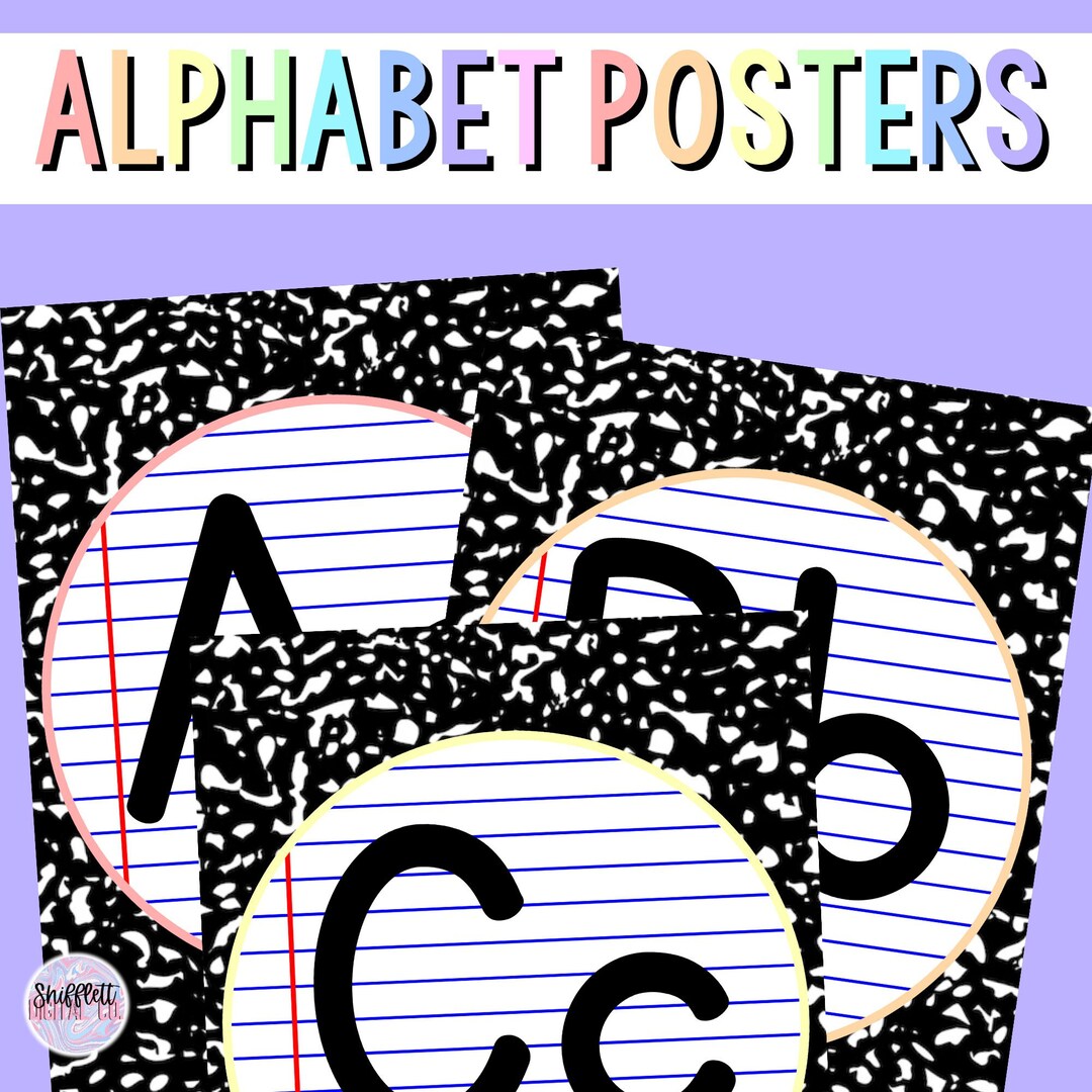 Pastel Composition Notebook Alphabet Poster Decor, Classroom Decor - Etsy