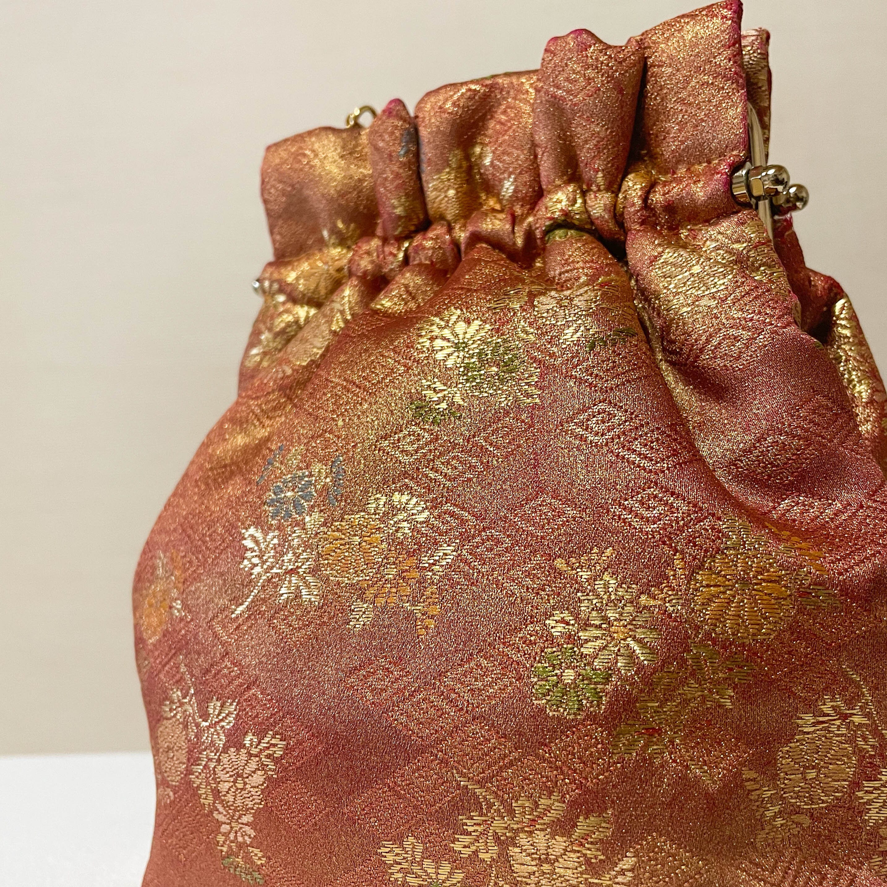 Japanese Vintage Gamaguchi Pouch Rose Gold Silk Obi Fabric - Etsy