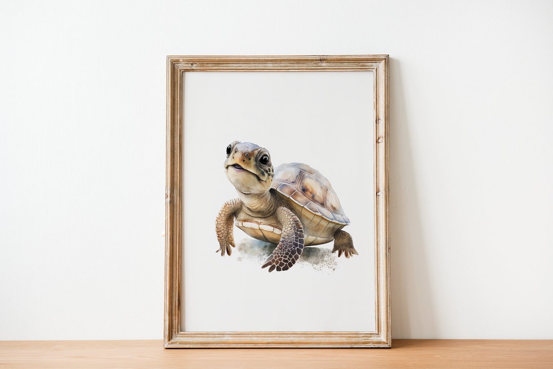 Baby Turtle 1 Printable Wall Art, Mixed Media Watercolor Painting ...