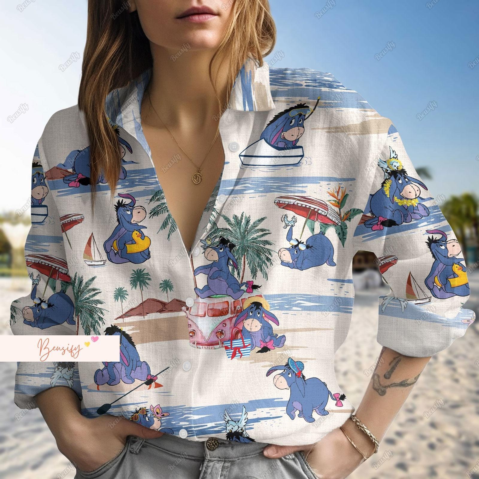 Eeyore Linen Shirt, Eeyore Casual Shirt, Eeyore Women Blouses, Disney ...