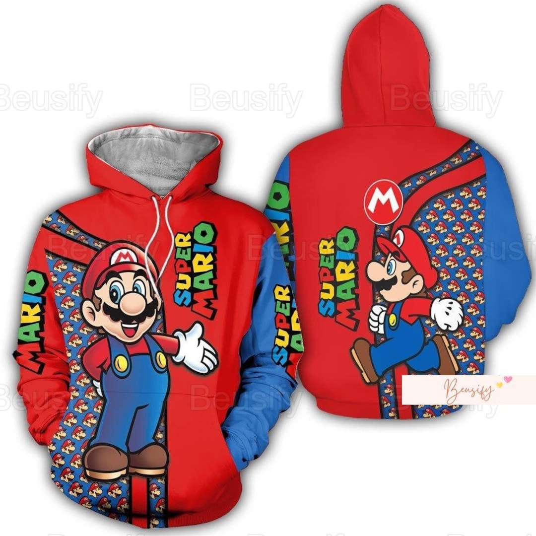 Super Mario Hoodie, Super Mario Zip Hoodie, Mario Game Hoodie, Mario ...