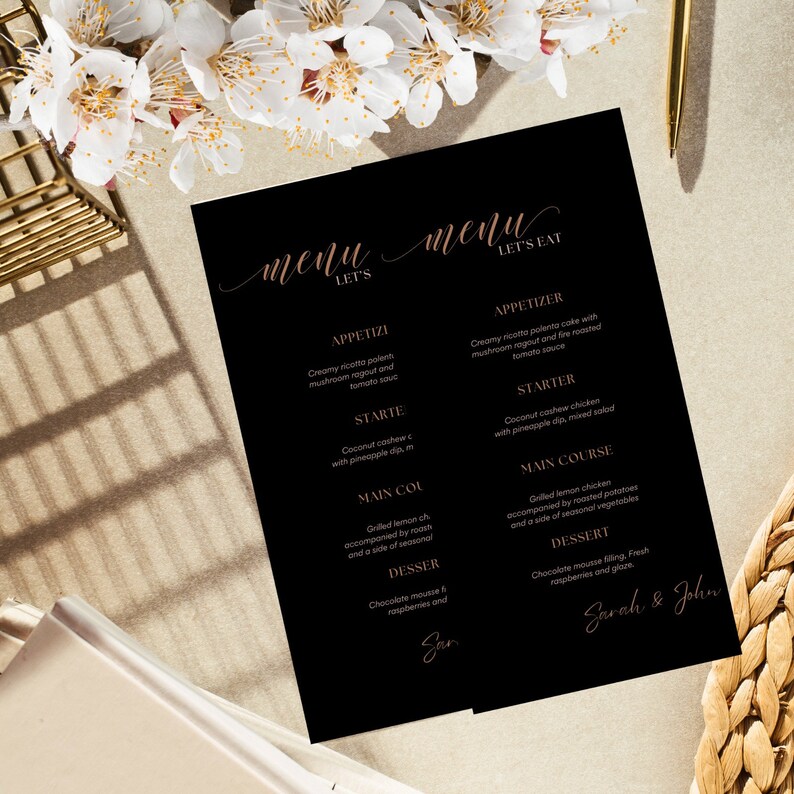 DIY Editable Tall Menu Wedding Dinner Card ,minimalist Table Menu Card ...