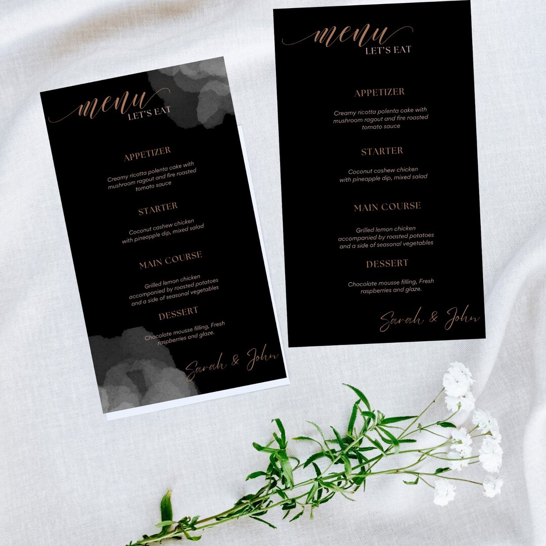DIY Editable Tall Menu Wedding Dinner Card ,minimalist Table Menu Card ...