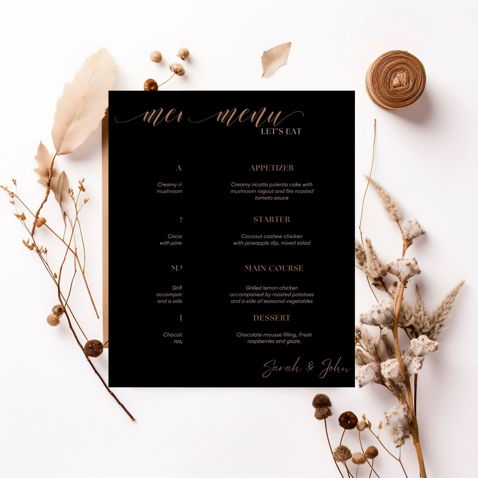 DIY Editable Tall Menu Wedding Dinner Card ,minimalist Table Menu Card ...