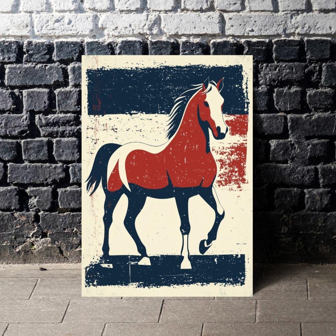 Vintage Horse Wall Art Printable, Retro Style Horse Digital Poster ...