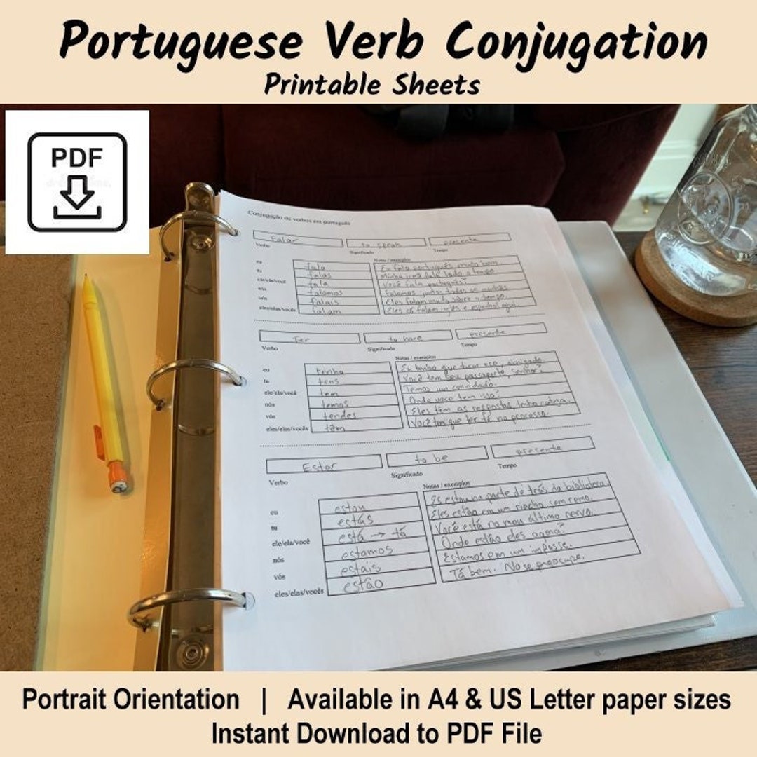 Portuguese Verb Practice Sheets - Etsy