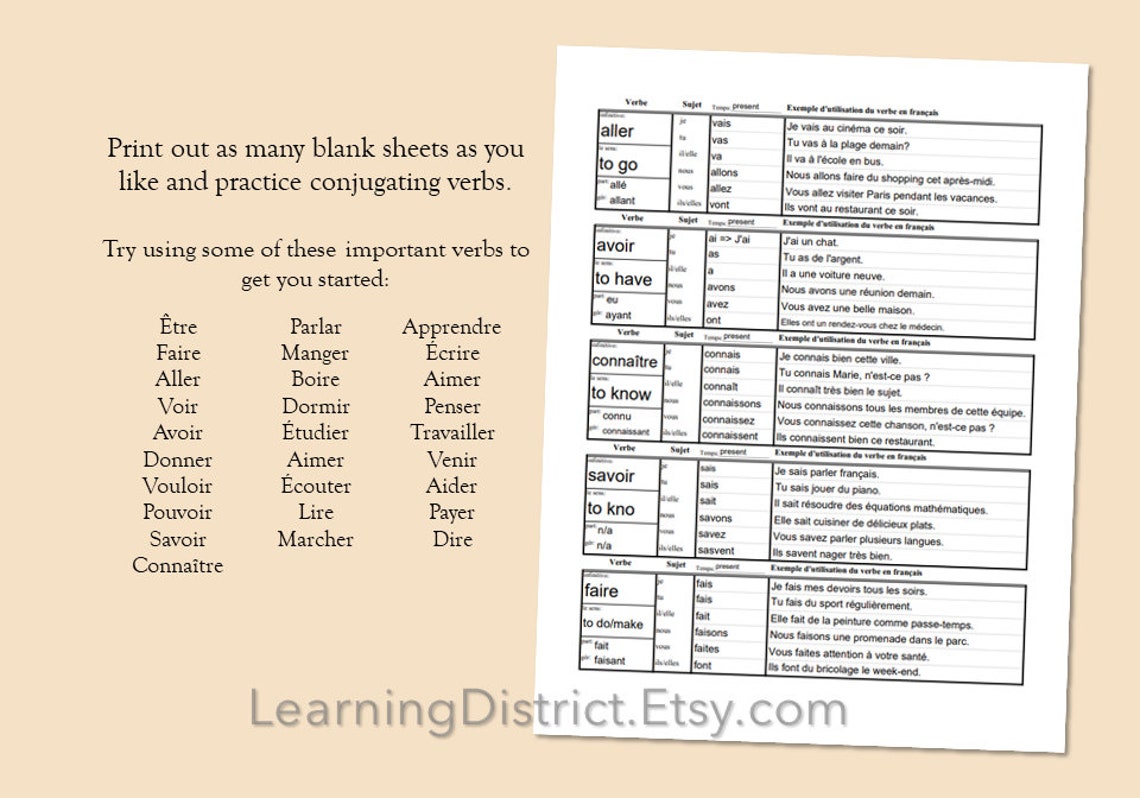 French Verb Practice Sheets, Download Printable PDF Pages, Language ...