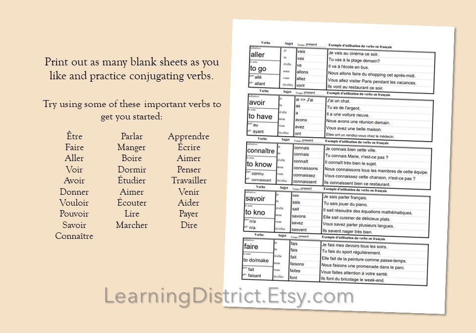 French Verb Practice Sheets, Download Printable PDF Pages, Language ...