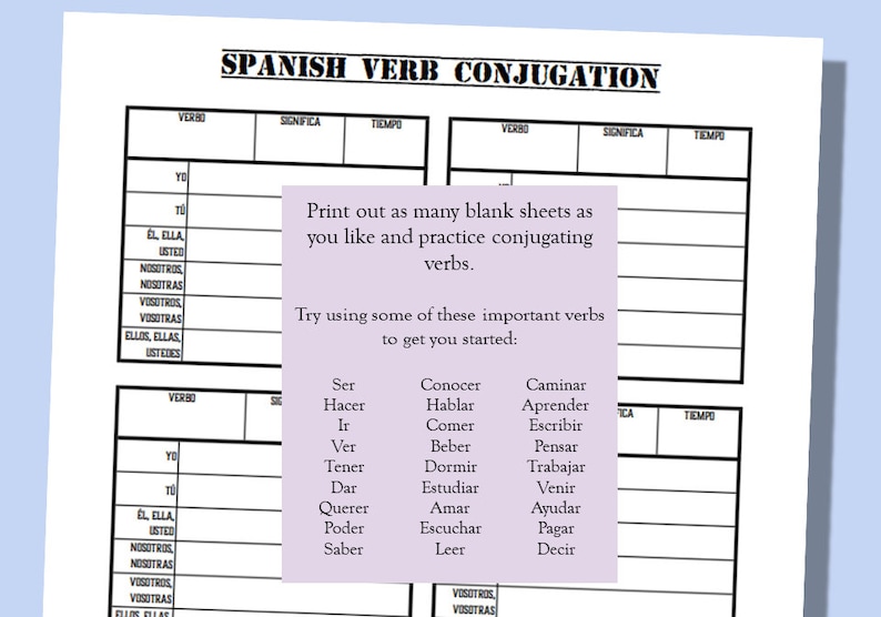 Spanish Verb Conjugation Cards, Download Printable PDF Pages, Study ...