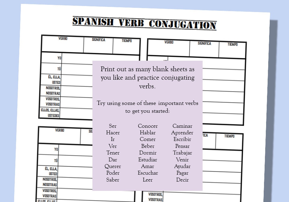 Spanish Verb Conjugation Cards, Download Printable PDF Pages, Study ...