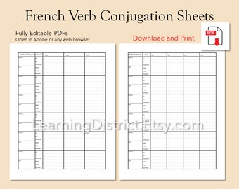 French Language Verb Conjugation Practice Worksheets Printable La ...