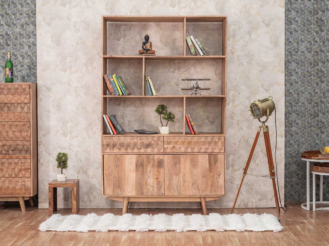 Diamond Mango Wood Bookshelf Teak Finish - Etsy