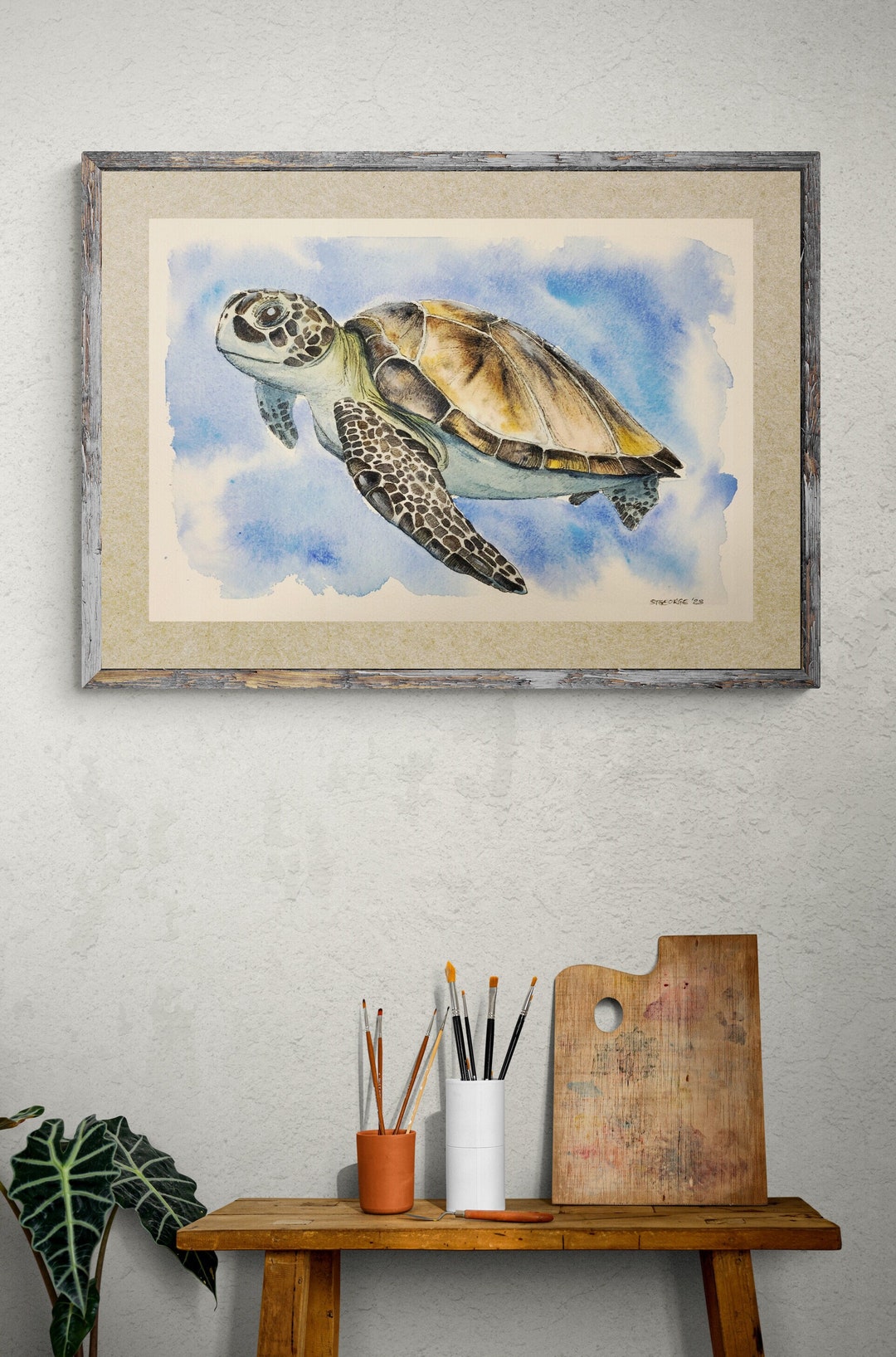 Green Sea Turtle Art Print – Original Watercolor of Turtle Swimming in ...