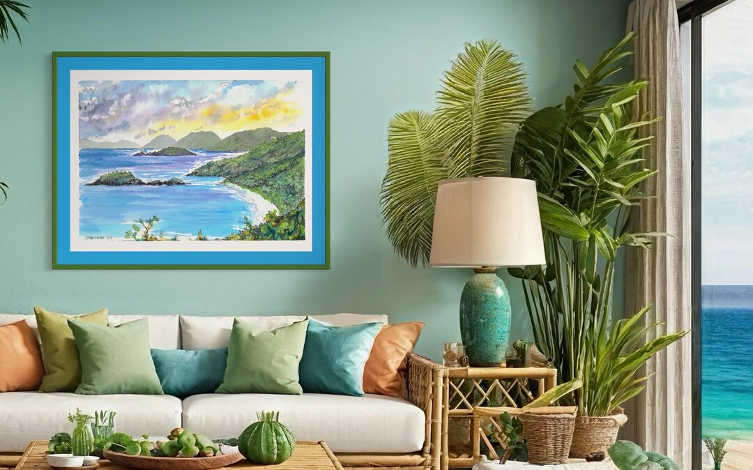 Trunk Bay St. John Watercolor Art Print: USVI Tropical Landscape - Etsy