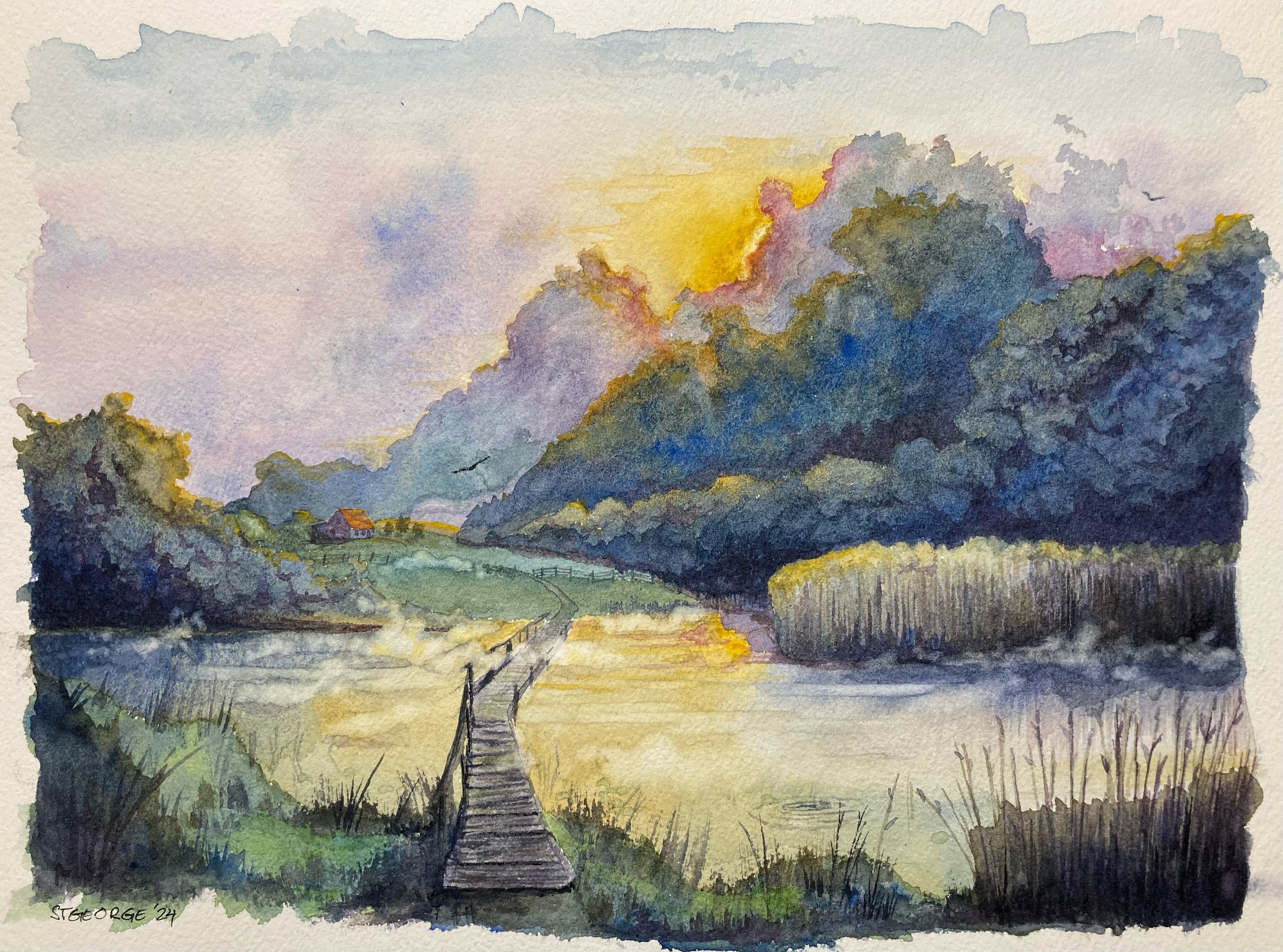 New England Farm Landscape in Spring Original Watercolor Giclée Prints ...