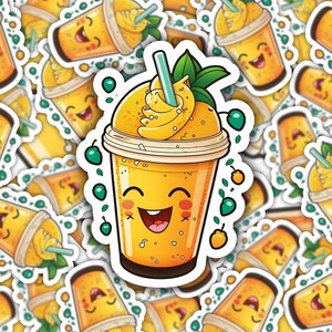 Happy Mango Smoothie Vinyl Sticker, Fruit Smoothie Sticker, Milkshake ...