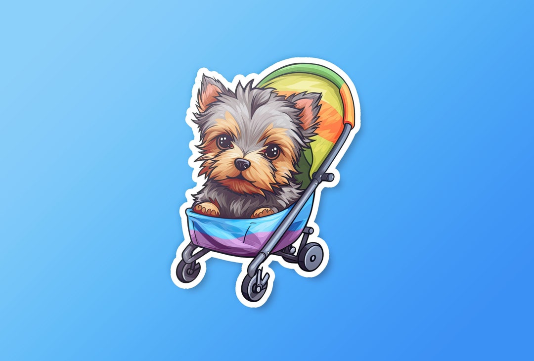 Yorkie in a Stroller Vinyl Sticker, Rainbowcore Yorkie Sticker Adorable ...