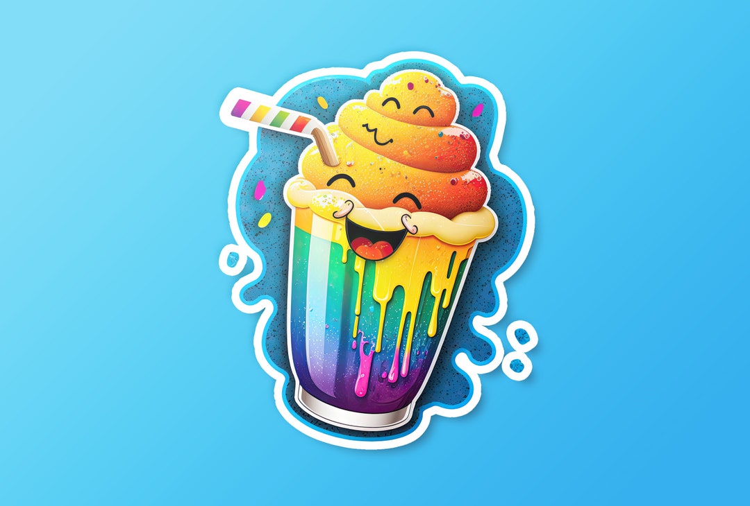 Happy Rainbow Smoothie/slushie Vinyl Sticker, Smoothie Sticker ...