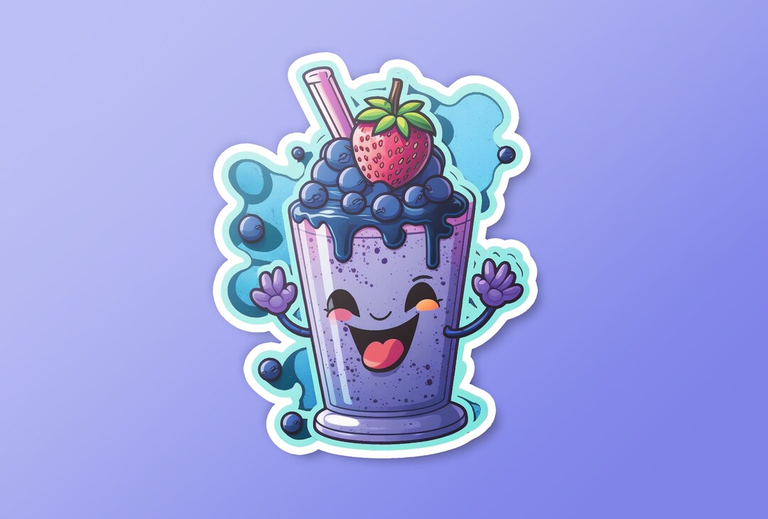 Happy Blueberry Smoothie Vinyl Sticker, Blue Smoothie Sticker ...