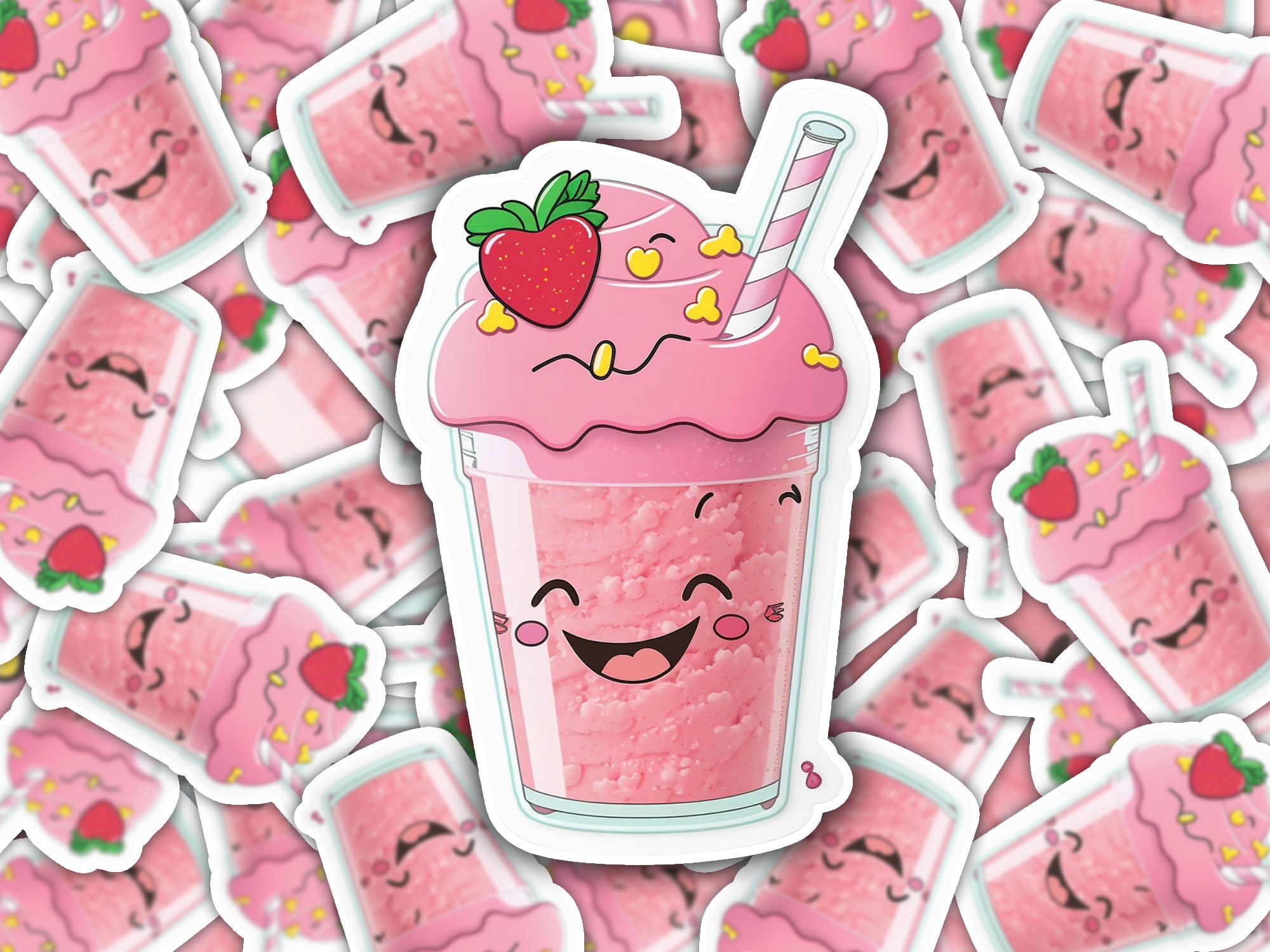 Cute Strawberry Smoothie Vinyl Sticker, Pink Smoothie Sticker ...