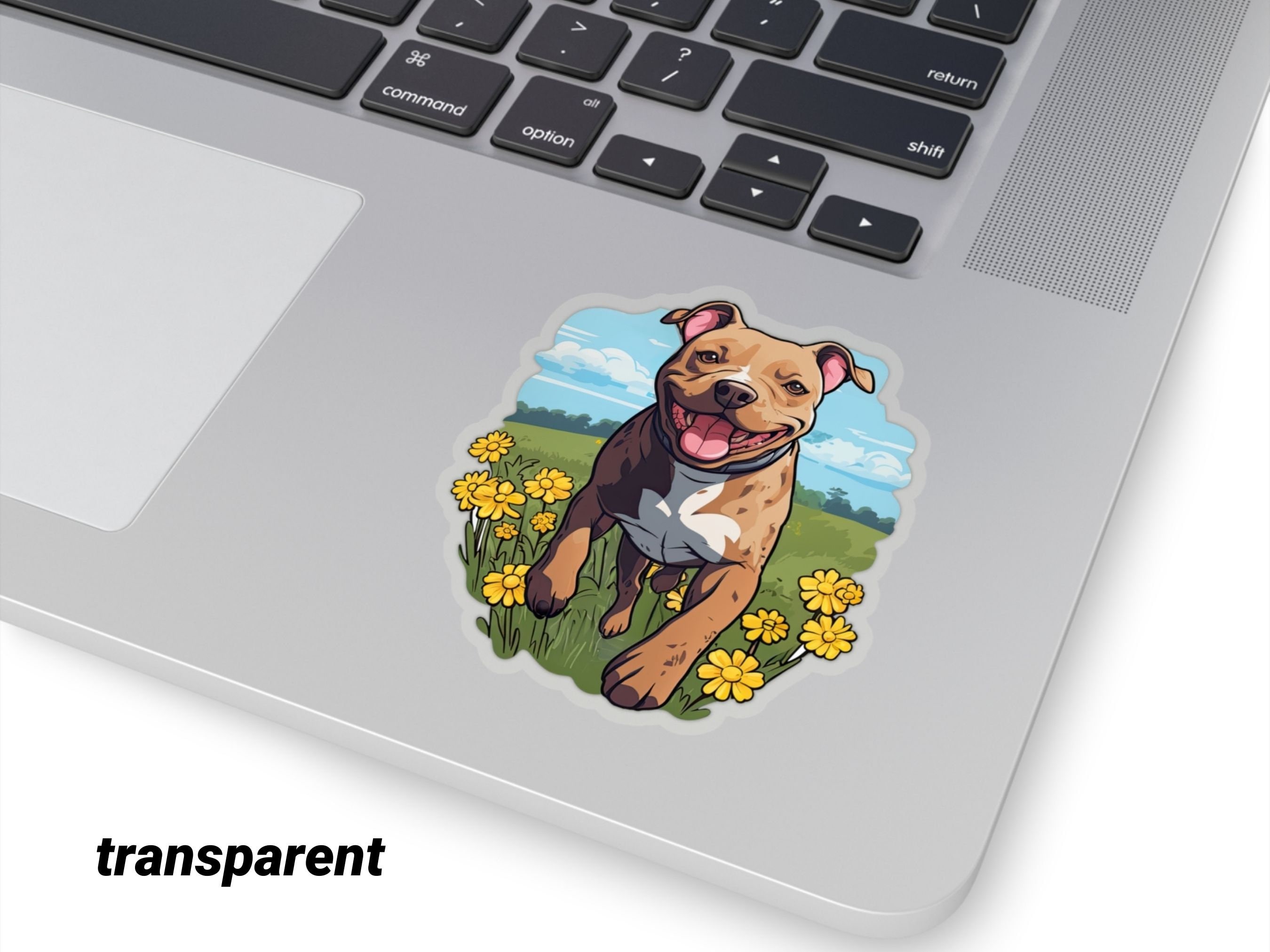 Pit Bull Running Through a Field of Wildflowers Vinyl Sticker, Pit Bull ...