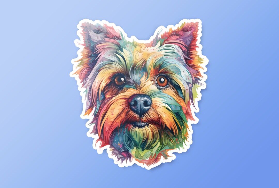 Rainbow Yorkie Illustration Kiss-cut Vinyl Decal, Yorkie Sticker, Cute ...