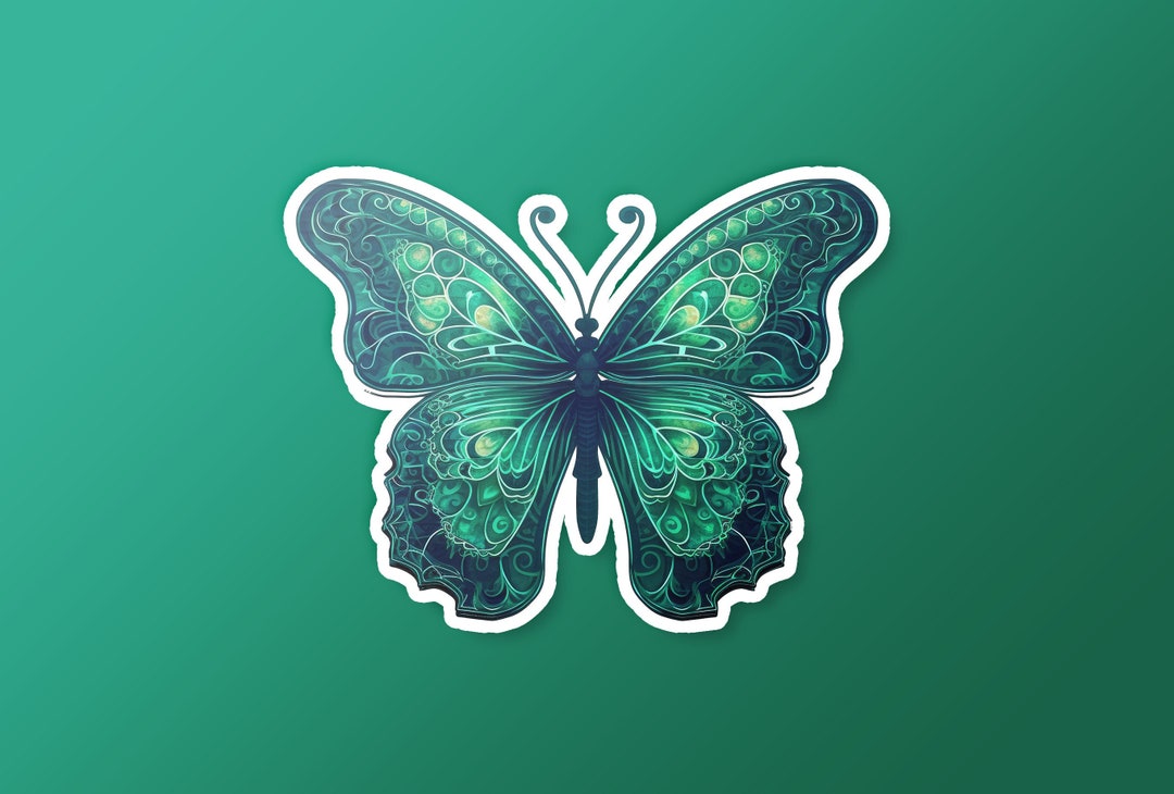 Emerald Green Butterfly Sticker, Colorful Butterfly Vinyl Sticker ...