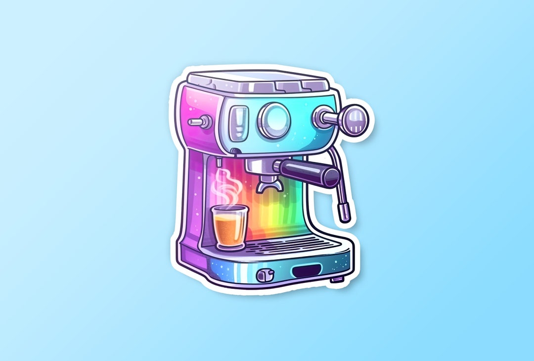 Cute Espresso Machine Sticker, Iridescent Rainbowcore Espresso Machine ...