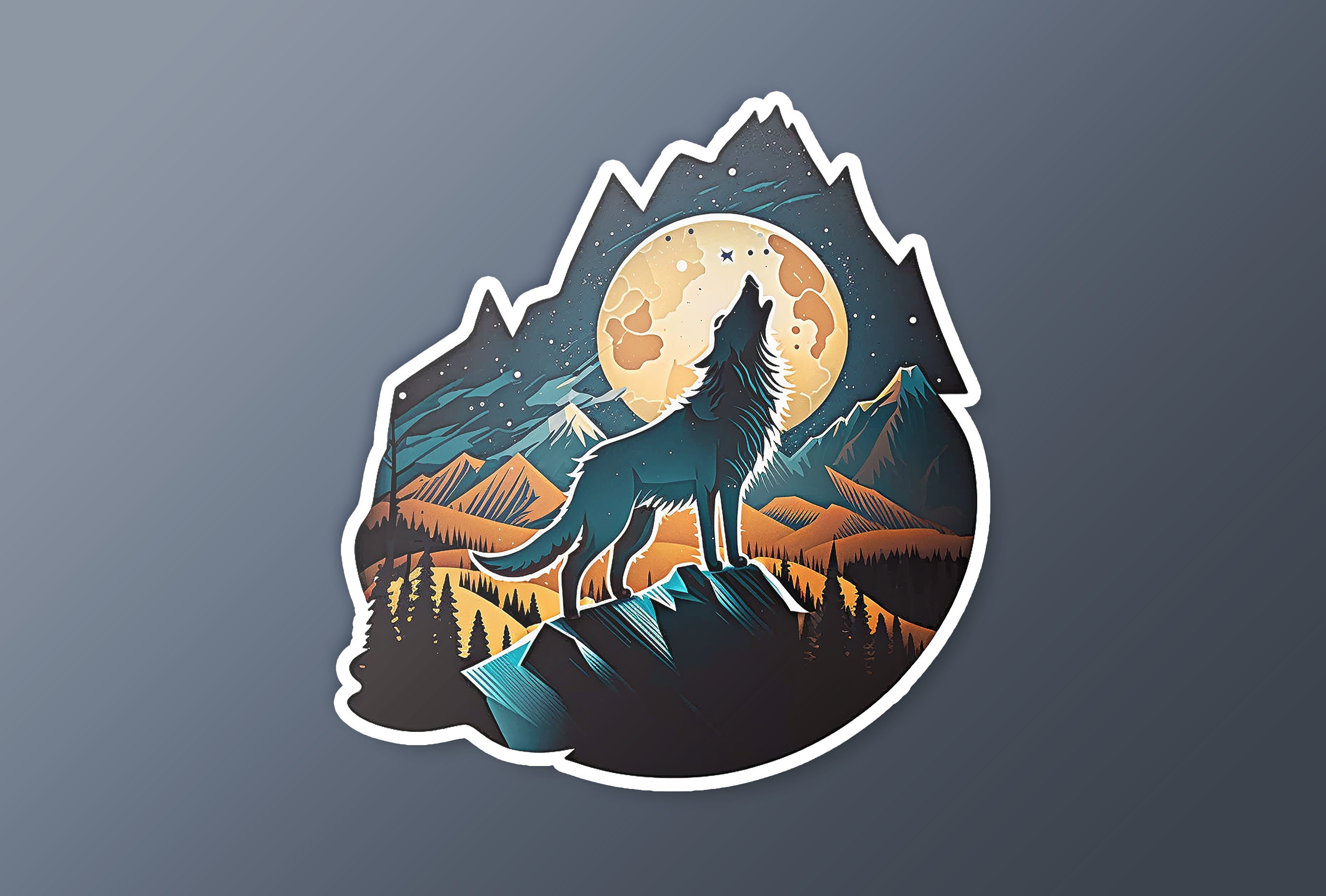 Wolf Howling in the Moonlight Sticker, Celestial Wolf Sticker, Laptop ...