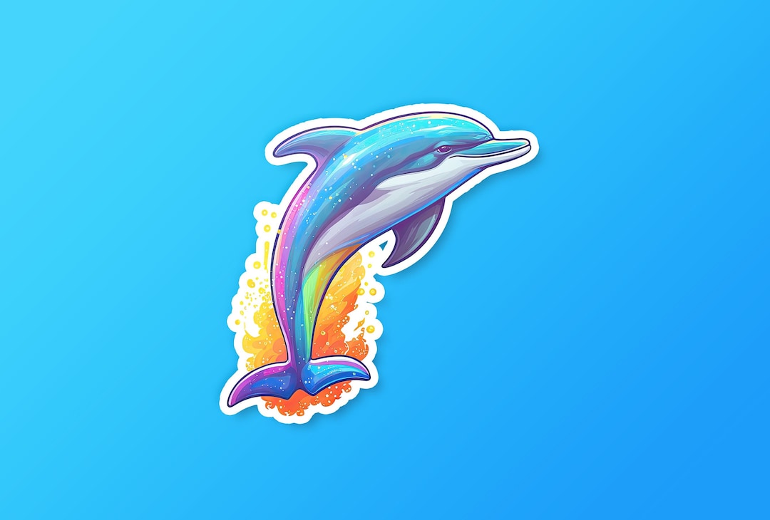 Jumping Dolphin Kiss-cut Vinyl Decal, Cute Dolphin Sticker Rainbowcore ...