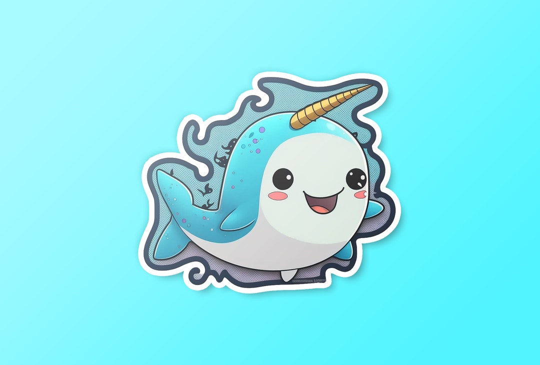 Cute Narwhal Vinyl Sticker, Cute Animal Sticker, Adorable Kawaii ...
