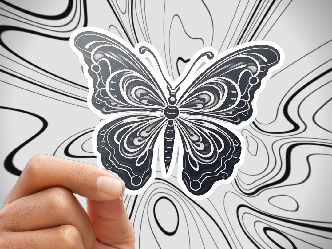 Black Abstract Butterfly Sticker, Colorful Butterfly Vinyl Sticker ...