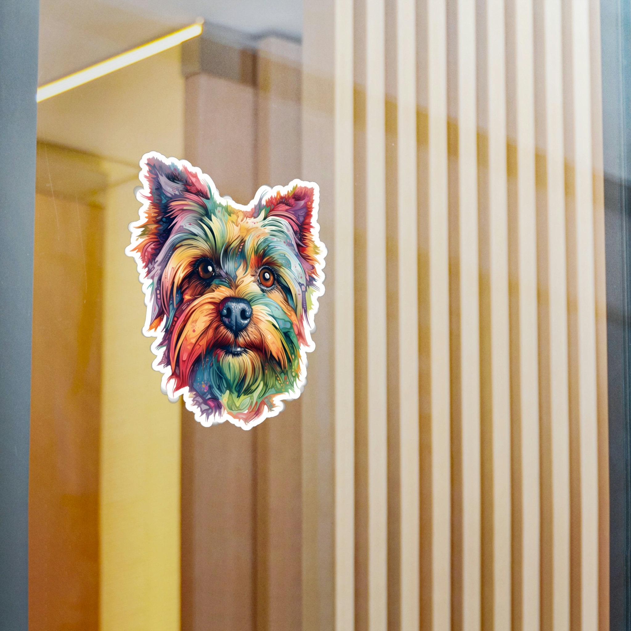 Rainbow Yorkie Illustration Kiss-cut Vinyl Decal, Yorkie Sticker, Cute ...