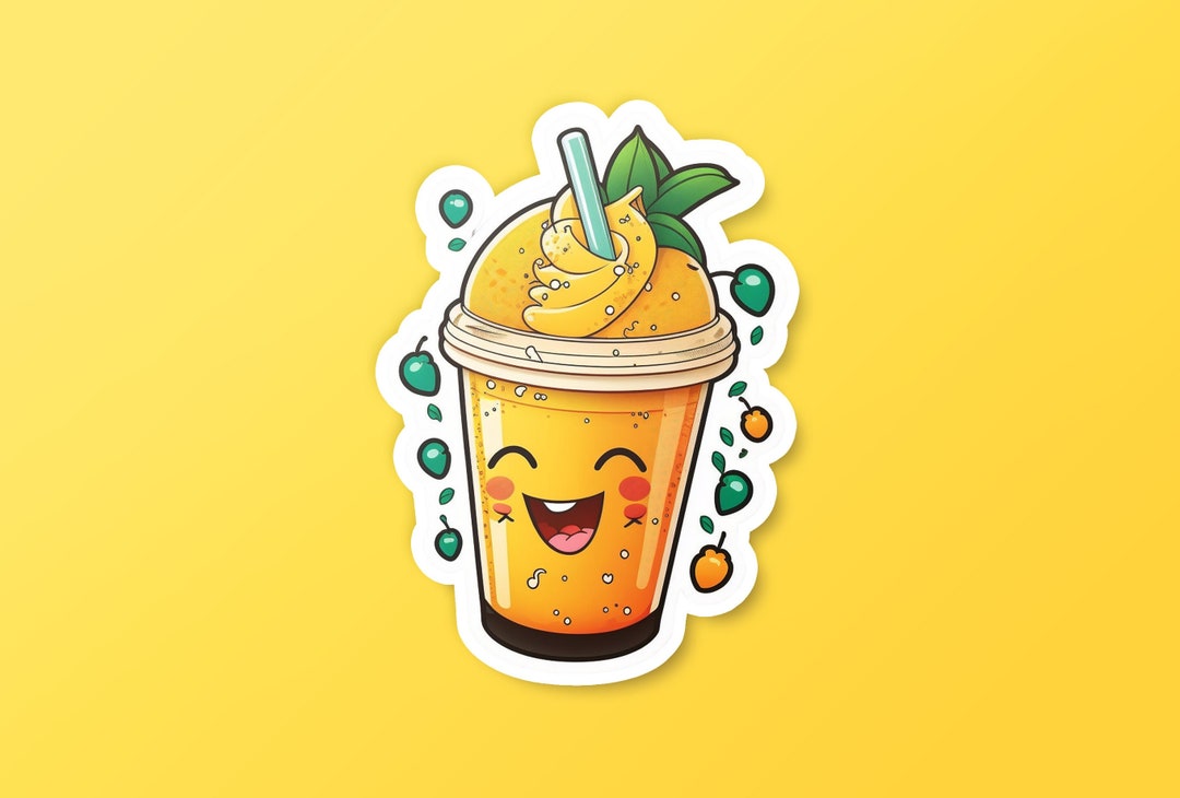 Happy Mango Smoothie Vinyl Sticker, Fruit Smoothie Sticker, Milkshake ...