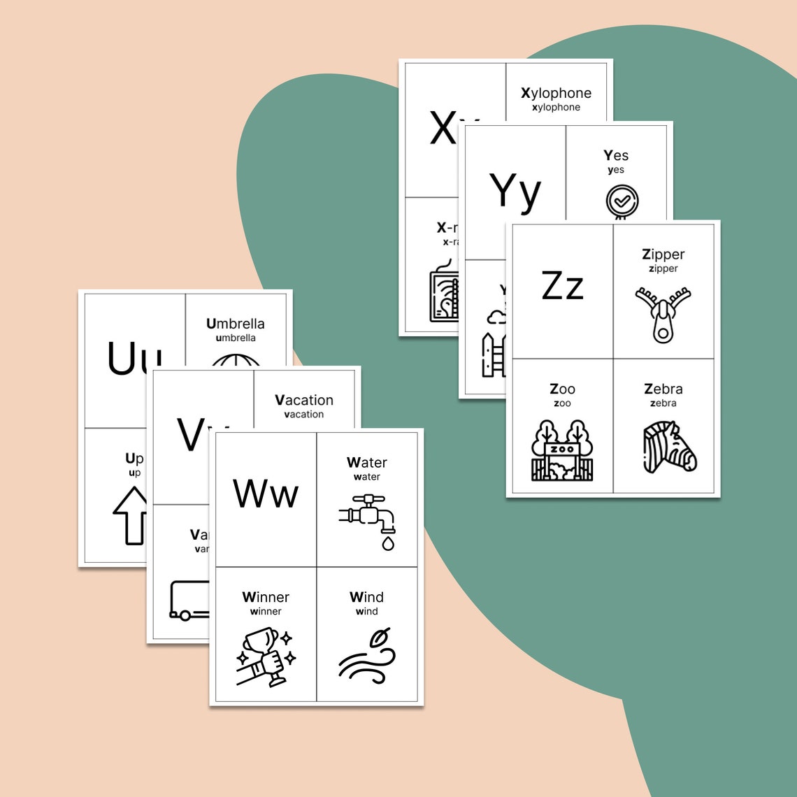 200+ B&W Printable Montessori Preschool Phonics Alphabet Cards for ...