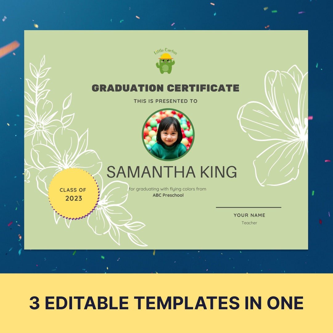 3-in-1 Editable Preschool Diploma, Certificate, Graduation Celebration ...