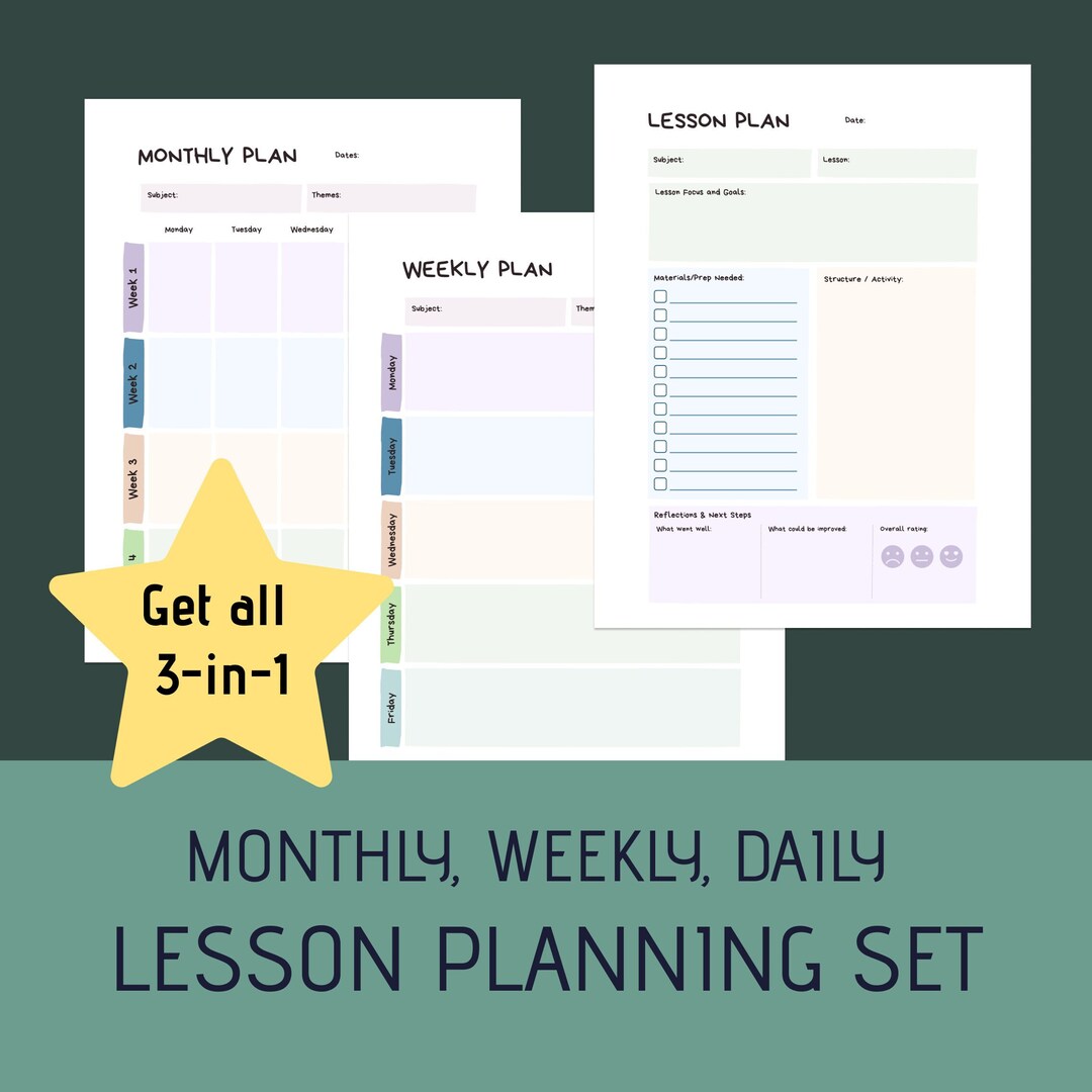 Monthly, Weekly & Daily Lesson Plan Template Set - Digital and Physical ...